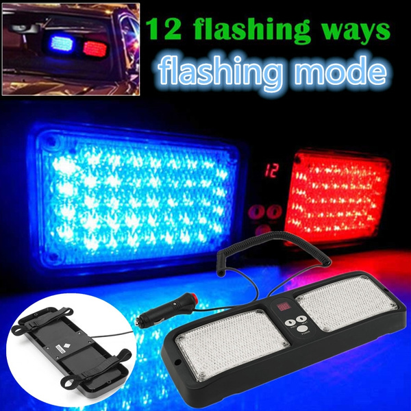 12 Modes 86 LED Red Blue Super Bright Police Strobe Light Car Truck ...