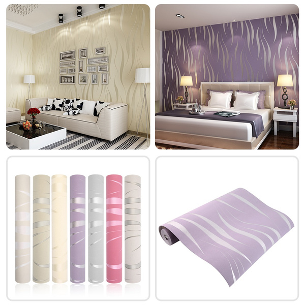 10M Home Improvement High-End Luxury 3D Wave Flocking Wallpaper Rolls ...