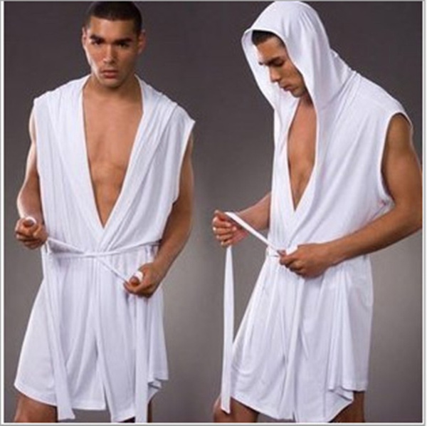Jamickiki European and American Men's Bathrobes Sleeveless Silky Men's ...