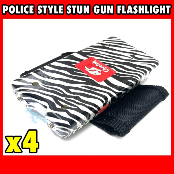 4 PC Mini POLICE Stun Gun 800 White Zebra - 6 BV + Rechargeable LED ...