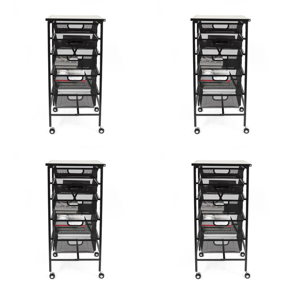 Origami Wheeled Foldable 5 Steel Drawer Storage Caddy Cart w Wooden Top ...