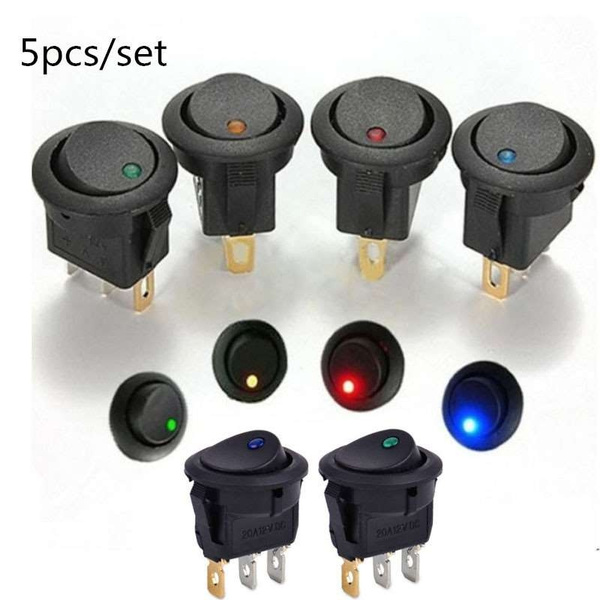 5pcs/set ON/OFF 12V Round Rocker Dot Boat Switch Waterproof LED Light ...