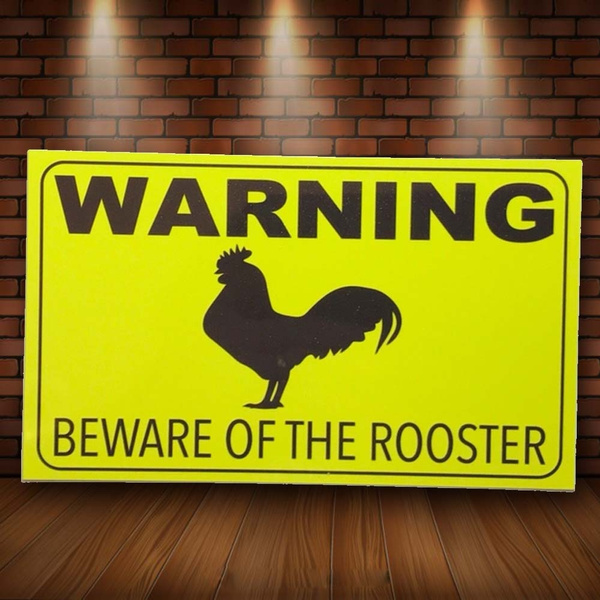 Rooster Warning Beware Sign Wall Plaque Farm Coop Country Hanging