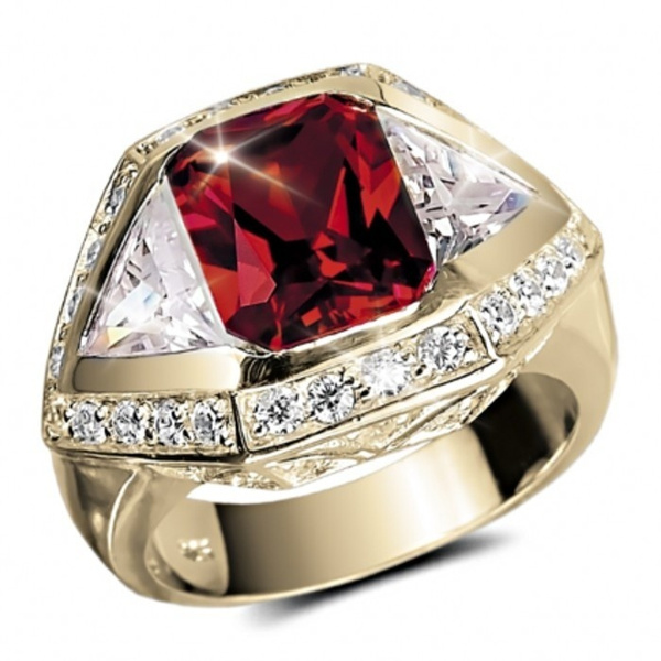 Business Men's Fashion Classic Ring Luxury Dominant Red Zircon Ring ...