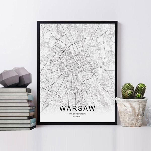 Warsaw Street Map Art Print Poland Road Map City Downtown Wall Art ...