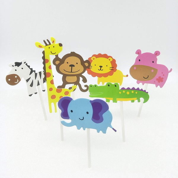 28 Pack Cute Zoo Animal Cupcake Toppers Jungle Themed Cake Topper for ...