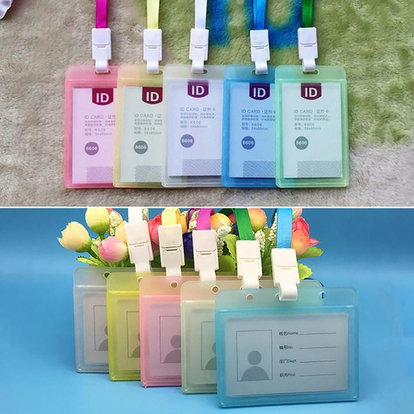 Hard Plastic Pocket ID Card Credit Badge Name Tag Holder Neck Strap ...