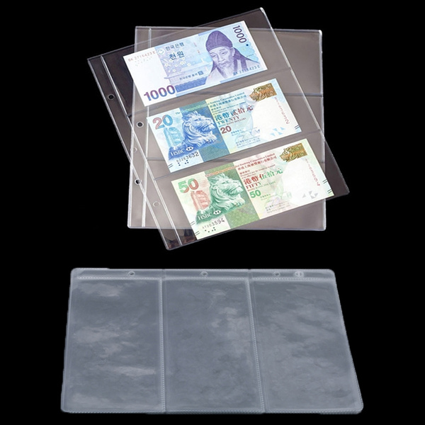 10pcs/pack 3-hole Money Bill Note Currency Holder Albums Folders ...