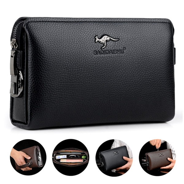 Combination Lock Men's Clutch Wallet PU Leather Zipper Long Wallet ...