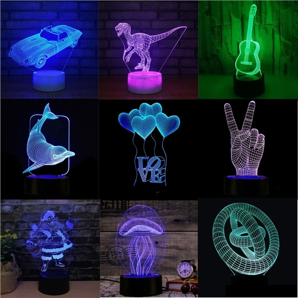 3D LED Multicolored Illusion Visual Night Light USB Powered Touch Table ...