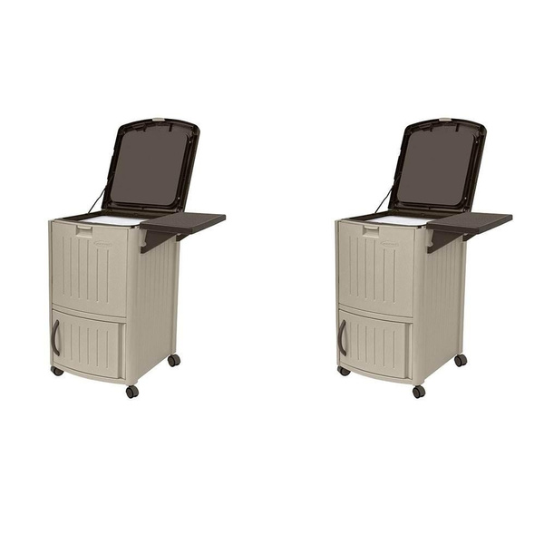 Suncast Cooler Station Rolling Patio Beverage Cart, Light Taupe (2 Pack ...