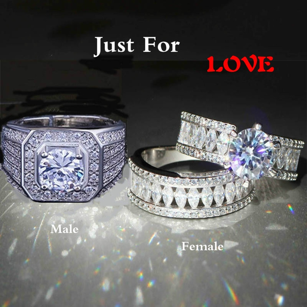 His and Hers Couple Rings 18k White GP S925 Silver Luxury Sparkly ...