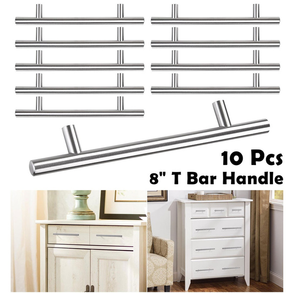 AndYes 10Pcs 8" Kitchen Cabinet Door Handles T Bar Brushed Stainless ...