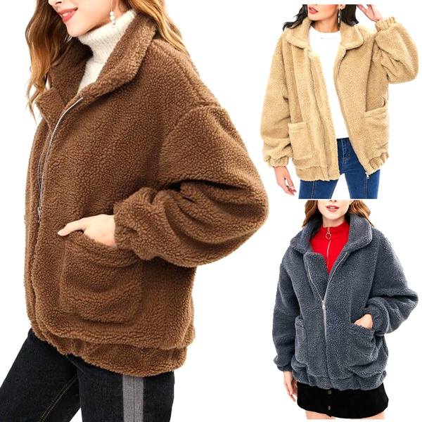 New Casual Autumn Winter Warm Soft Zipper Fur Jacket Plus Size Furry ...