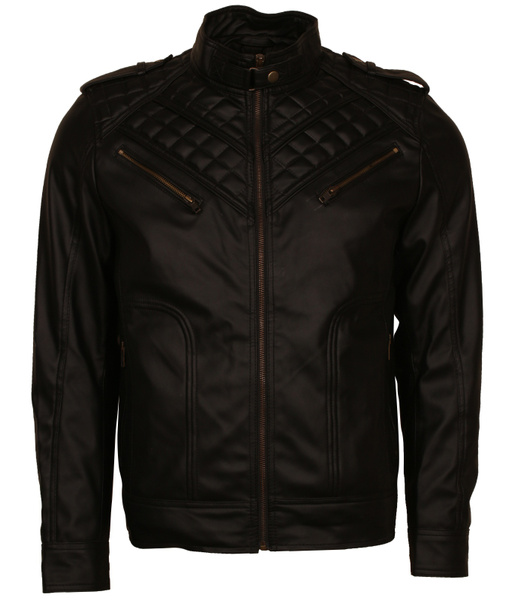 Mens Genuine Sheepskin Diamond Quilted Biker Black Leather Jacket | Wish