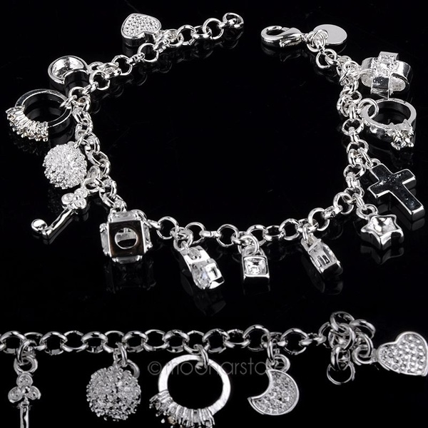 Silver Plated Guess Heart Cross Star Chain Fashion Bangle Bracelets | Wish