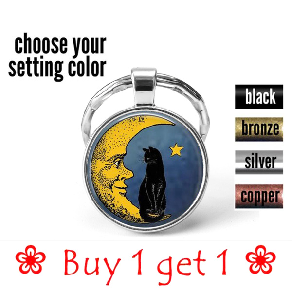 Vintage Moon with Black Cat - Moon Key Chain - Vintage Moon Jewelry ...