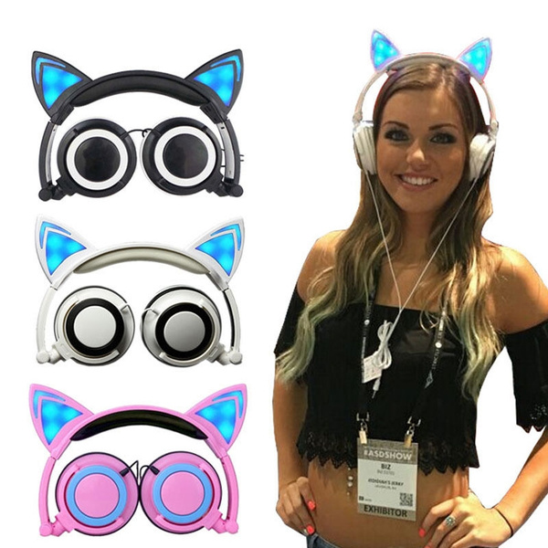 Foldable Cat Ear headphones Gaming Headset Earphone with Glowing LED ...