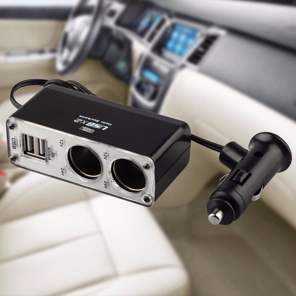 DC 12V 2 USB Port Charger + 2 Way Car Charger Cigarette Lighter Socket ...