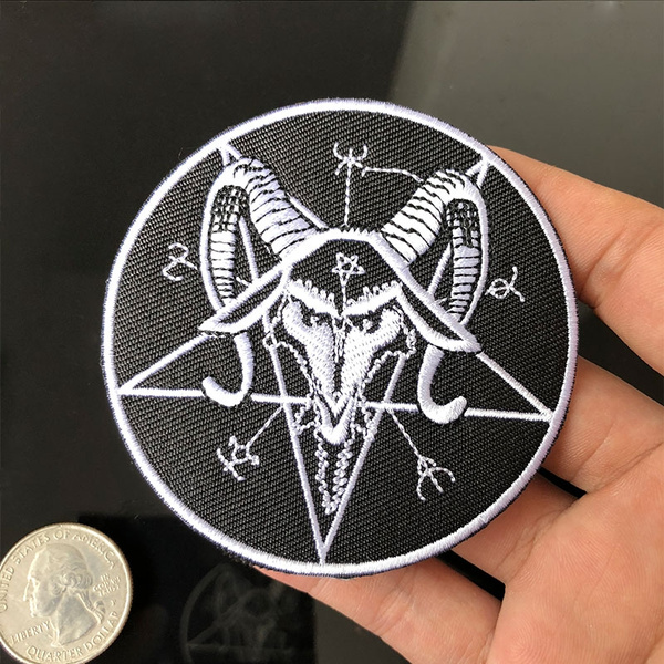 Sheep Head Embroidery Sew Iron on Patch Satan Devil Badge Pentacle ...