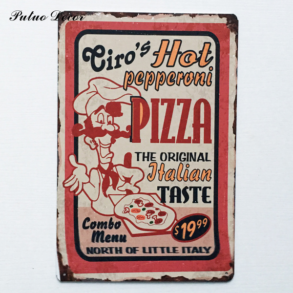 Hot Italian Delicious Pizza Plate Decor Wall Metal Poster for Shop Home ...