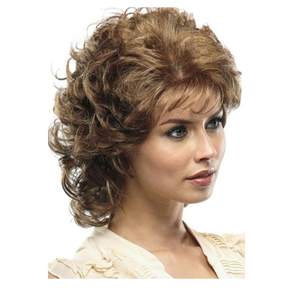 Fluffy Loose Wave Wig Fashion Short Curly Wavy Hair Brown Wig Natural ...