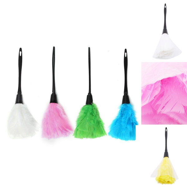 Multicolor Feather Duster Anti Static Dust Brush Black Plastic Handle ...