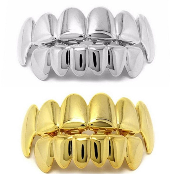 1 Set Gold Plated Hip Hop Teeth Grillz Top & Bottom Grill Mouth Teeth ...