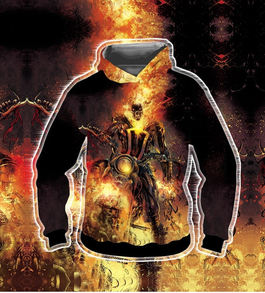 Fashion 3D Personality Hooded Sweatshirt Ghost Rider Print Hoodie High ...
