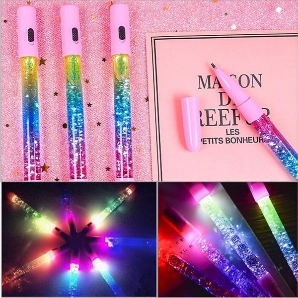 0.5mm LED Lights Night Glitter Quicksand Ballpoint Gel Pen Stationery ...