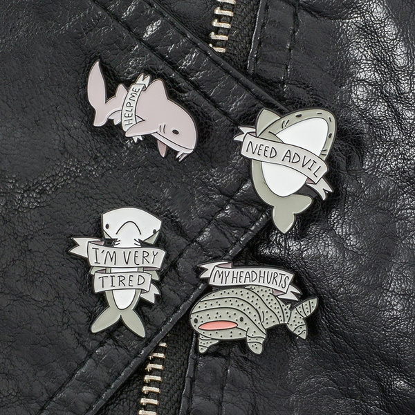 Ocean Animal Pins Whale, Shark Enamel Pin Lettering Pins Gift To ...