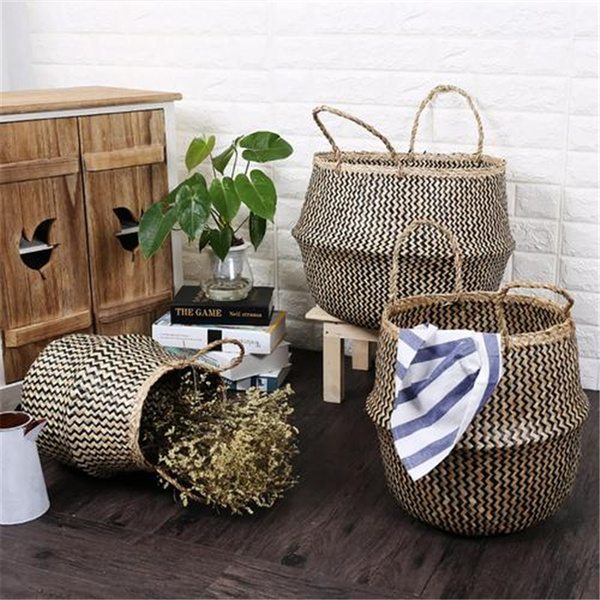 Color Matching Natural Seaweed Woven Shopping Basket Nordic Plant ...