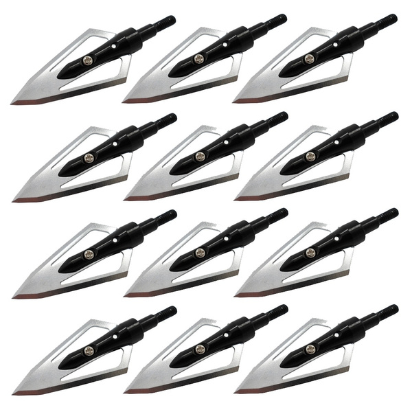 12pcs Broadheads Arrowhead 2 Fixed Blade Archery Points Hunting Arrow ...