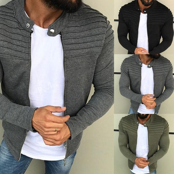 Autumn&Winter Men's Fashion Jackets Pure Color Hoodies Coat for Men ...
