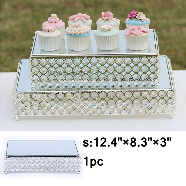 Square Mirror-top Cupcake Stand with Crystal Party Dessert Dispaly ...