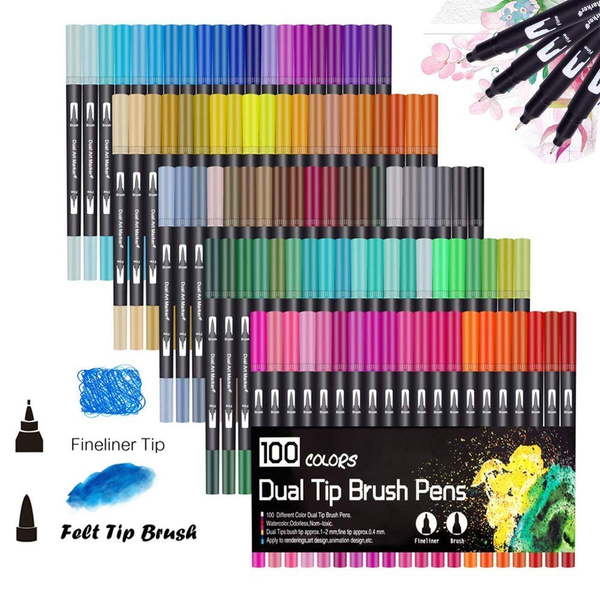 100/60/30 Unique Colors Dual Tip Brush Pens Non-Toxic Odorless Markers ...