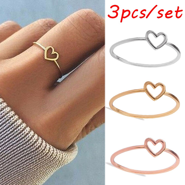 3pcs/set Best Friend Peach Heart Shape Ring Friendship Rings Set for ...
