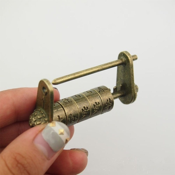 Mini Box Code Chinese Old Style Carved Word Password Lock Antique Locks ...
