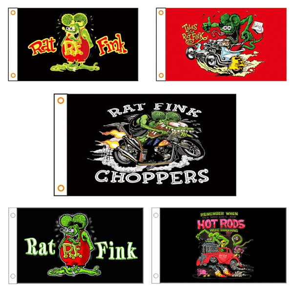 3x5ft Red&Black Cute Cartoon Car Rat Fink Characters Wallpaper Symbols ...