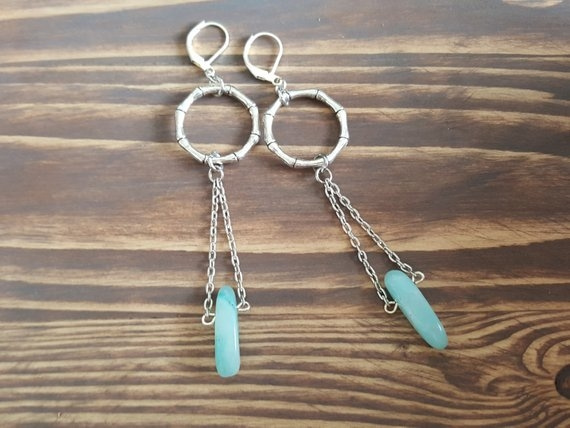 Long Silver Earrings Amazonite Earrings Crystal Earrings Hoop Earrings | Wish
