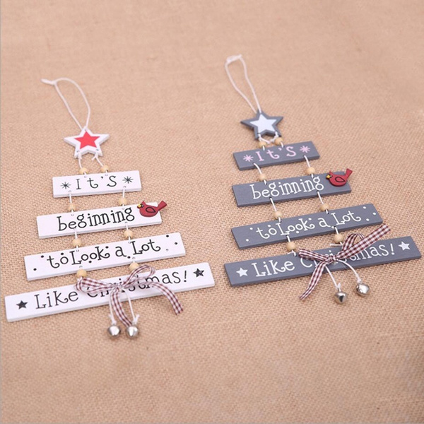 1pc Christmas Letters Pendant Wooden Xmas Tree Ornament Charm Wood ...