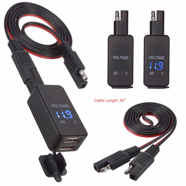 Motorcycle SAE To Dual USB Adapter Cable Phone Charger LED Voltmeter | Wish