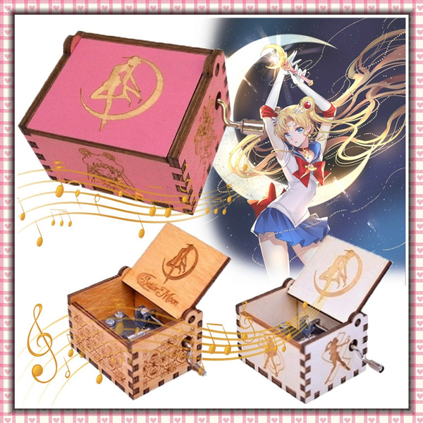 Creative New Anime Sailor Moon Carved Wooden Hand Zigzag Music Box ...