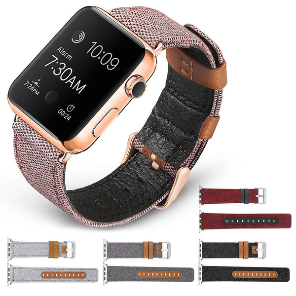 Genuine Leather Hybrid Canvas Watch Band Strap for Apple Watch Series 4 ...
