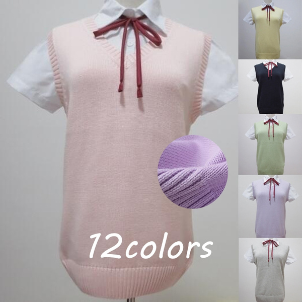 Japanese School Uniform Sweater Vest Kawaii Sleeveless V-Neck Knitting ...