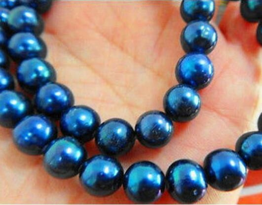 NATURAL AAA 17"8-9MM TAHITIAN GENUINE BLACK BLUE PERFECT PEARL NECKLACE ...