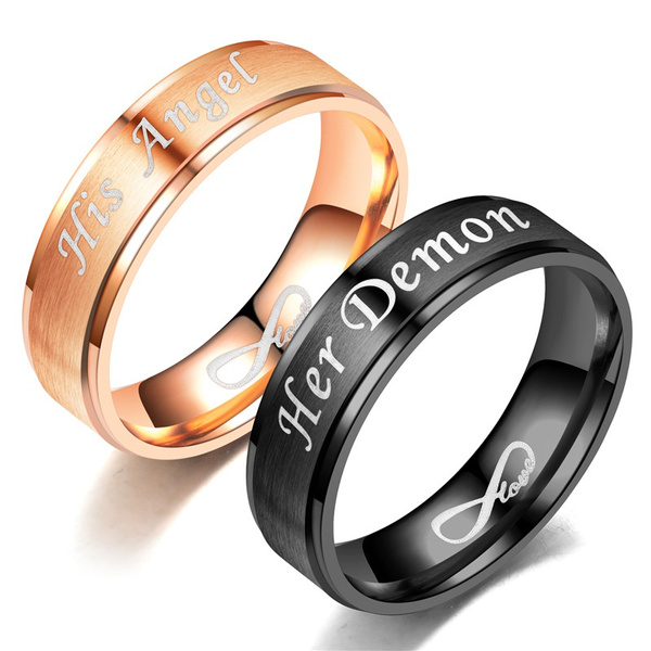 Fashion 'His Angel' 'His Angel' Stainless Steel Couples Ring Wedding ...