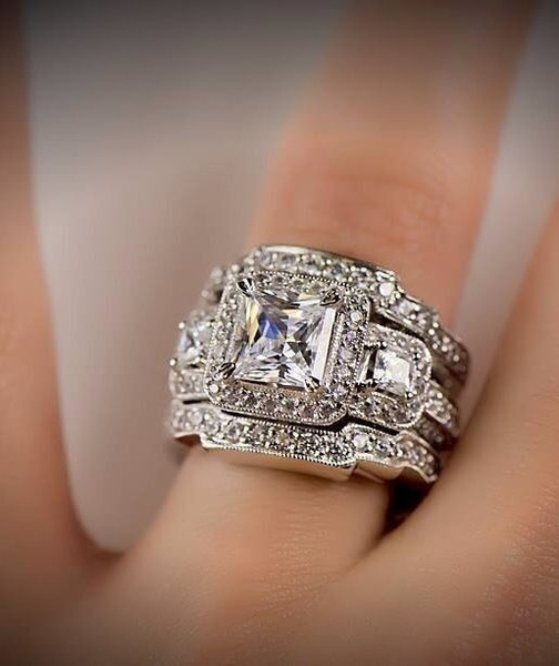 Gift for her shiny gift fashion wedding party ring set full engagement ...