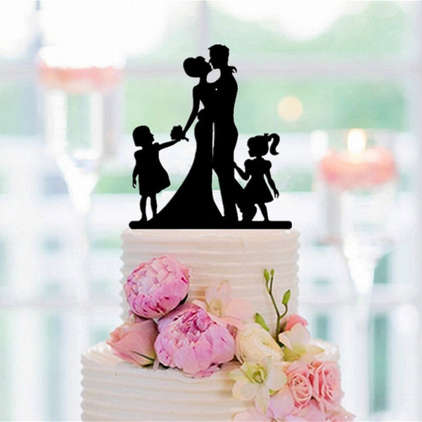 New Family Style Cake Topper Family Silhouette Wedding Cake Topper