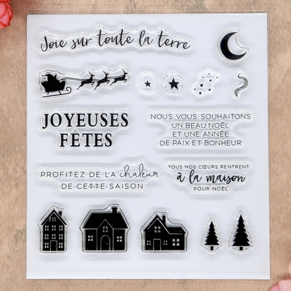 French JOYEUSES FETES Merry Christmas Scrapbook DIY photo cards rubber ...